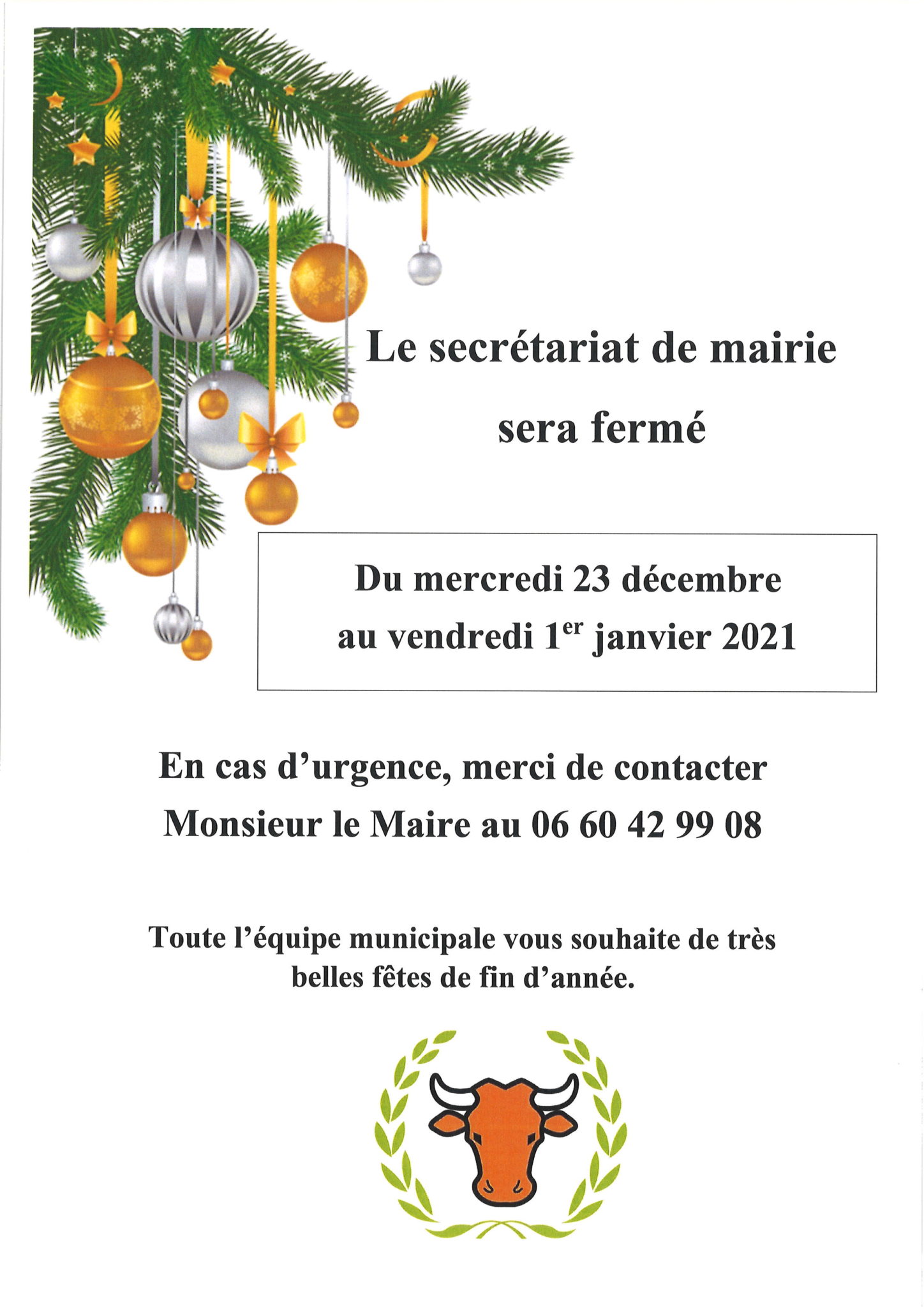 Fermeture du secrétariat de Mairie – Villy-le-Bouveret Fermeture du secrétariat de Mairie – Villy-le-Bouveret